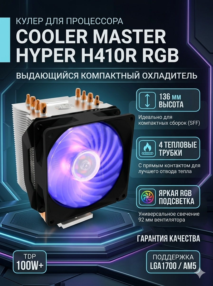 Кулер для процессора Cooler Master Hyper H410R RGB (RR-H410-20PC-R1)