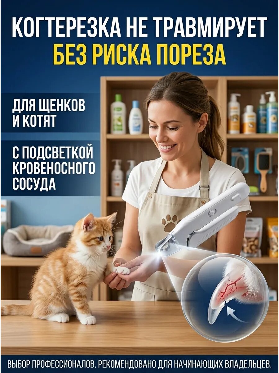 Безопасная когтерезка для кошек LED подсветка