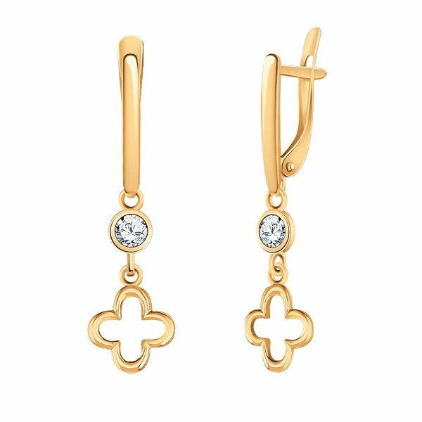 Серьги, красное золото, 585 проба, фианит