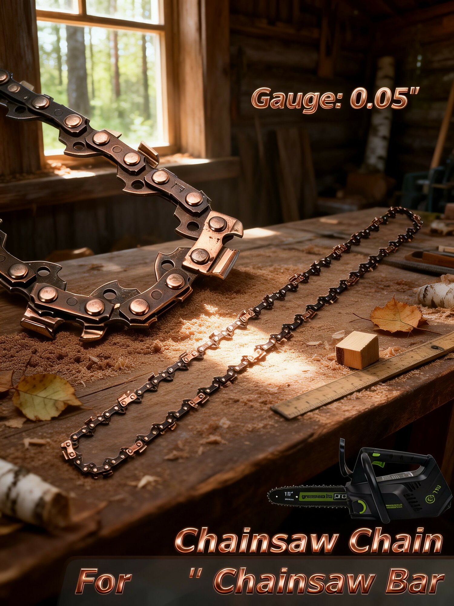 Greenworks цепь для бензопилы 10-дюймовая, шаг 1/4 LP, калибр 0,050 дюйма, 58 приводных звеньев