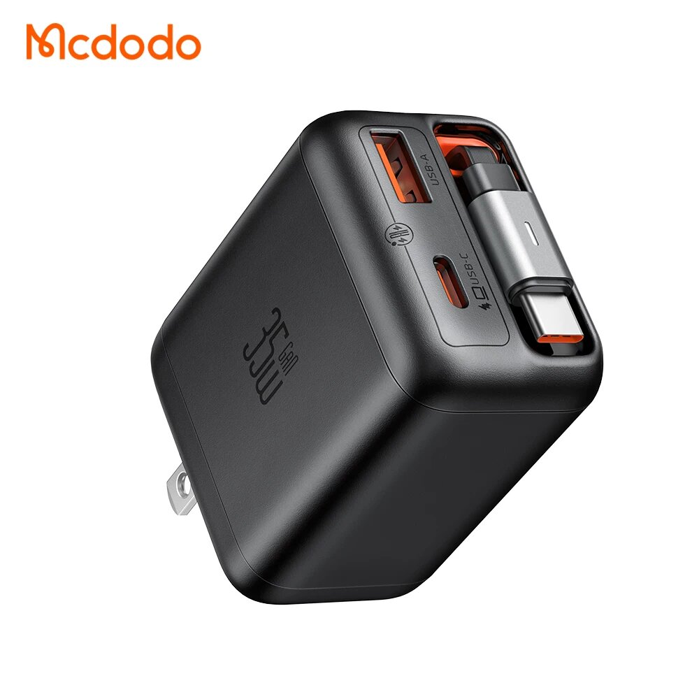 Зарядное устройство Maidodo 35W с выдвижным кабелем Type-C, стандарты ЕС/Великобритании, трехконтактная вилка GaN,