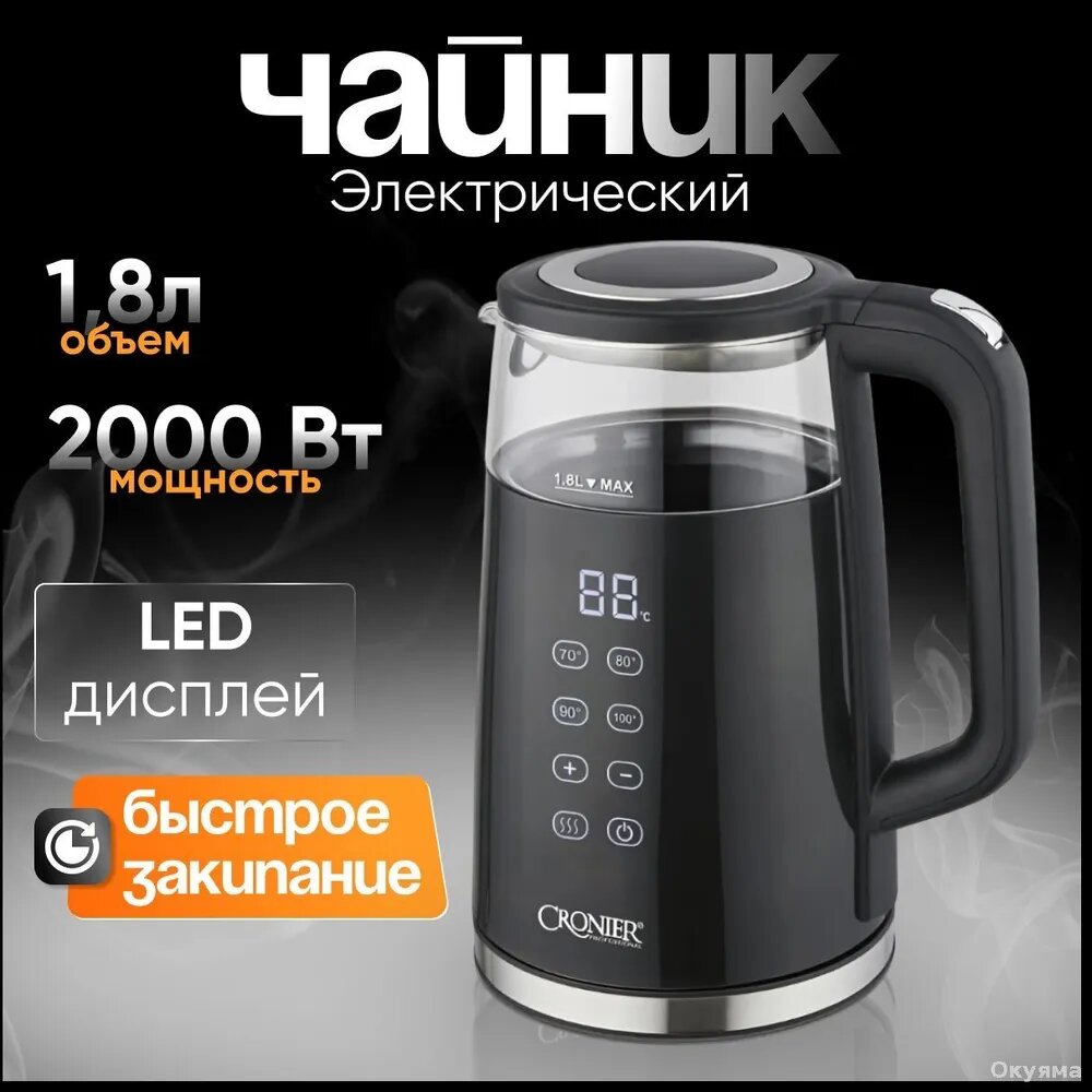 Электрический чайник Luxe Cronier, черный, белый