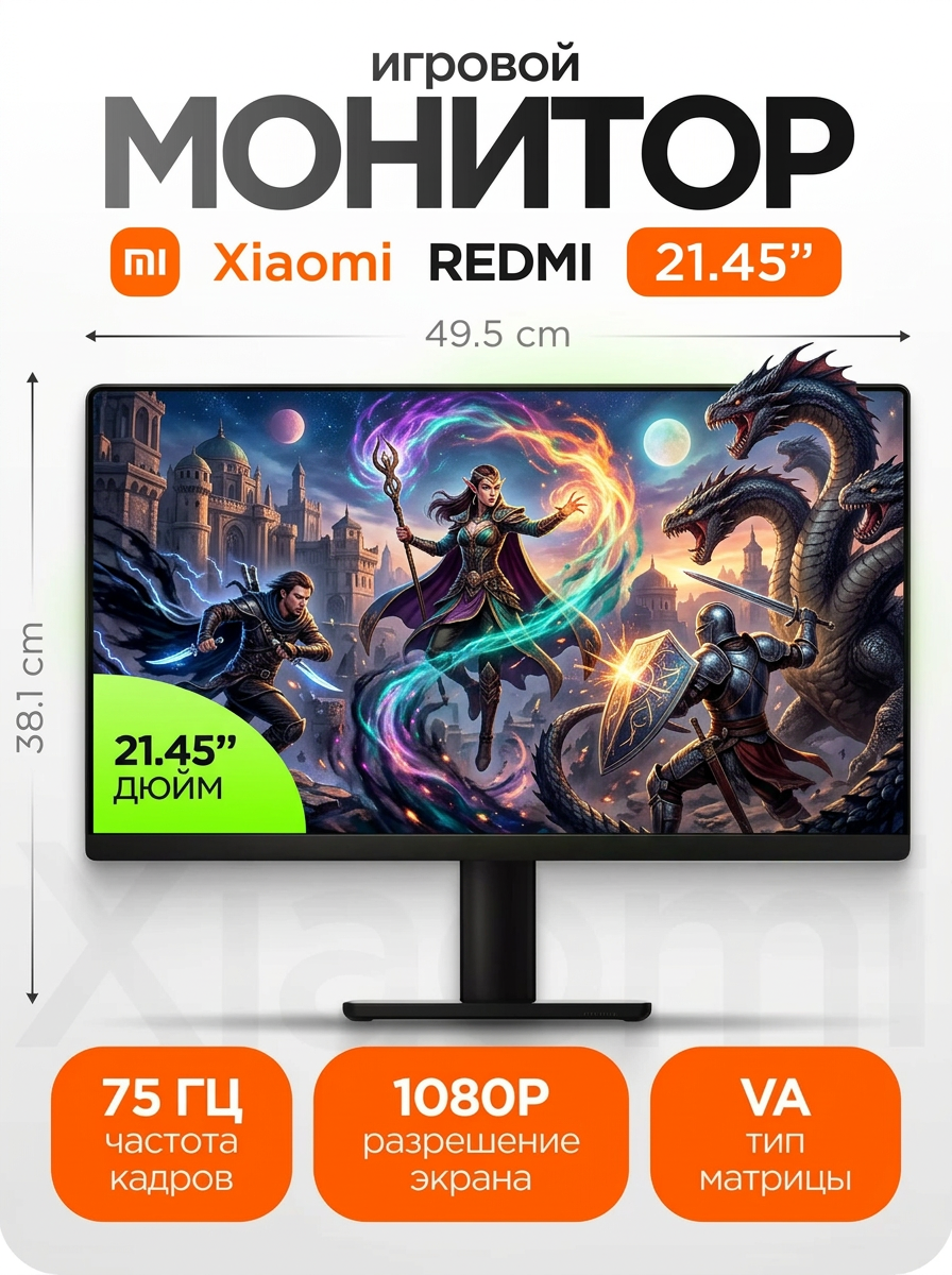 Монитор Xiaomi Redmi Display 21.45 inch (V22FAB-RA), 1920x1080, 75Hz, CN, черный