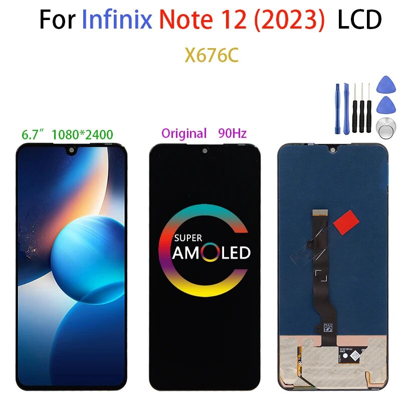 AMOLED-дисплей для Infinix Note 12 (2023) X676C, сенсорный экран, дигитайзер в сборе, ремонт, замена для Note12 (2023)