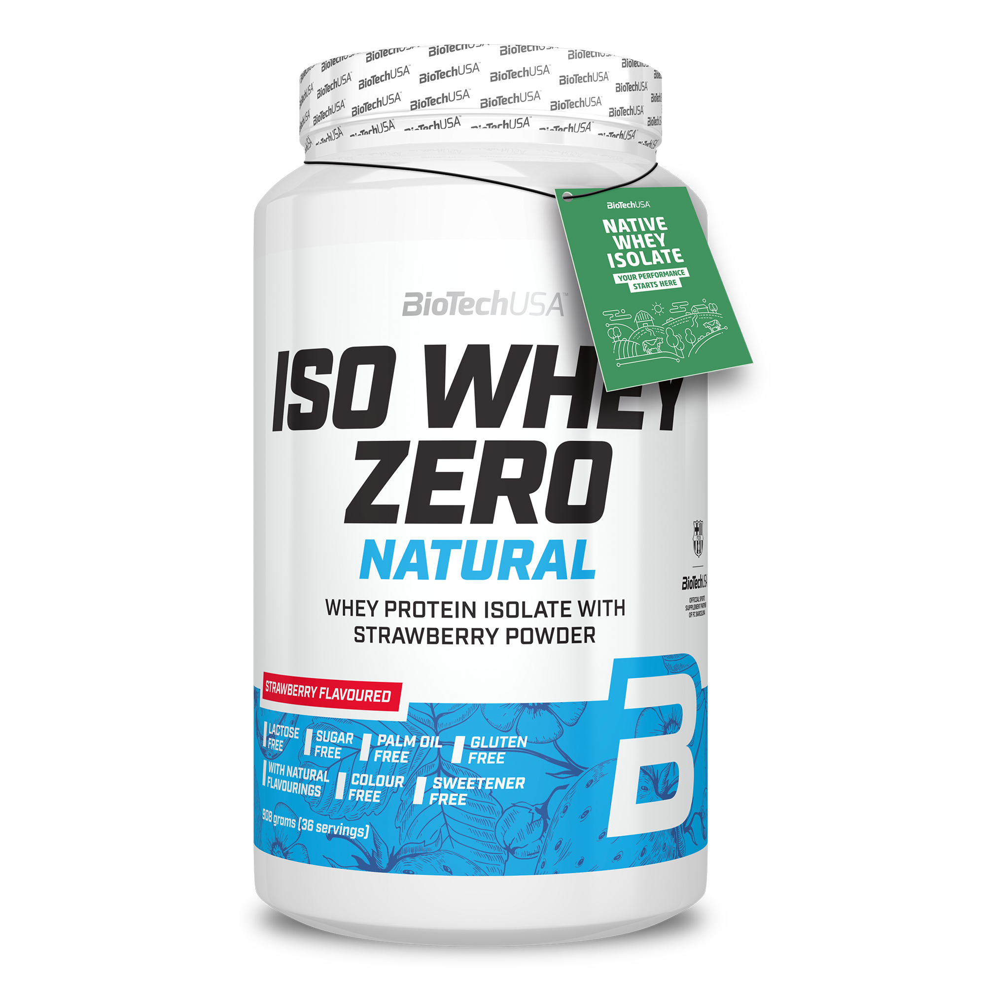 Сывороточный протеин изолят BiotechUSA Iso Whey Zero Natural 908 г клубника