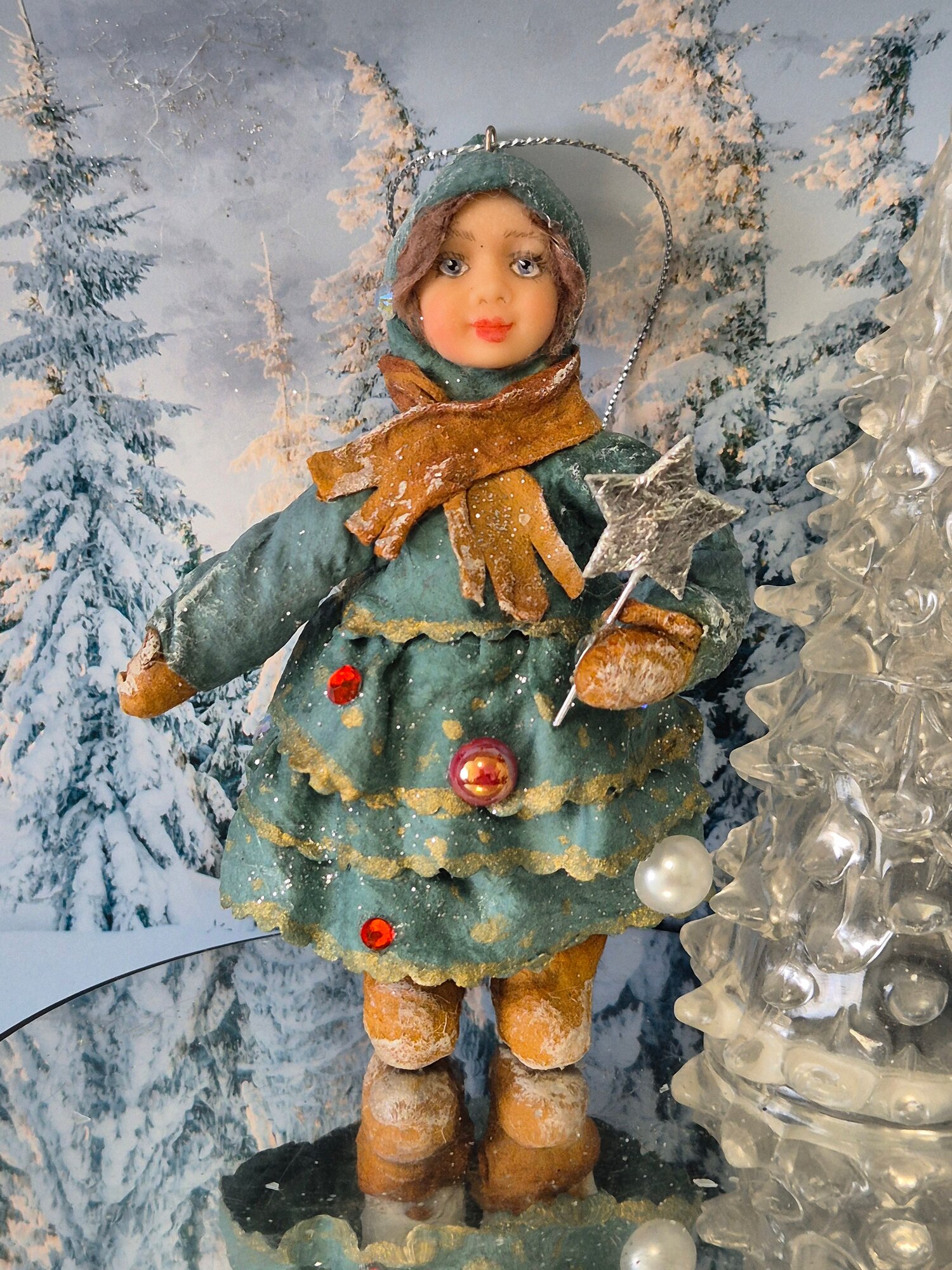 Ёлочная игрушка Affavatta, "Девочка -елочка", 10-11см, ручная роспись