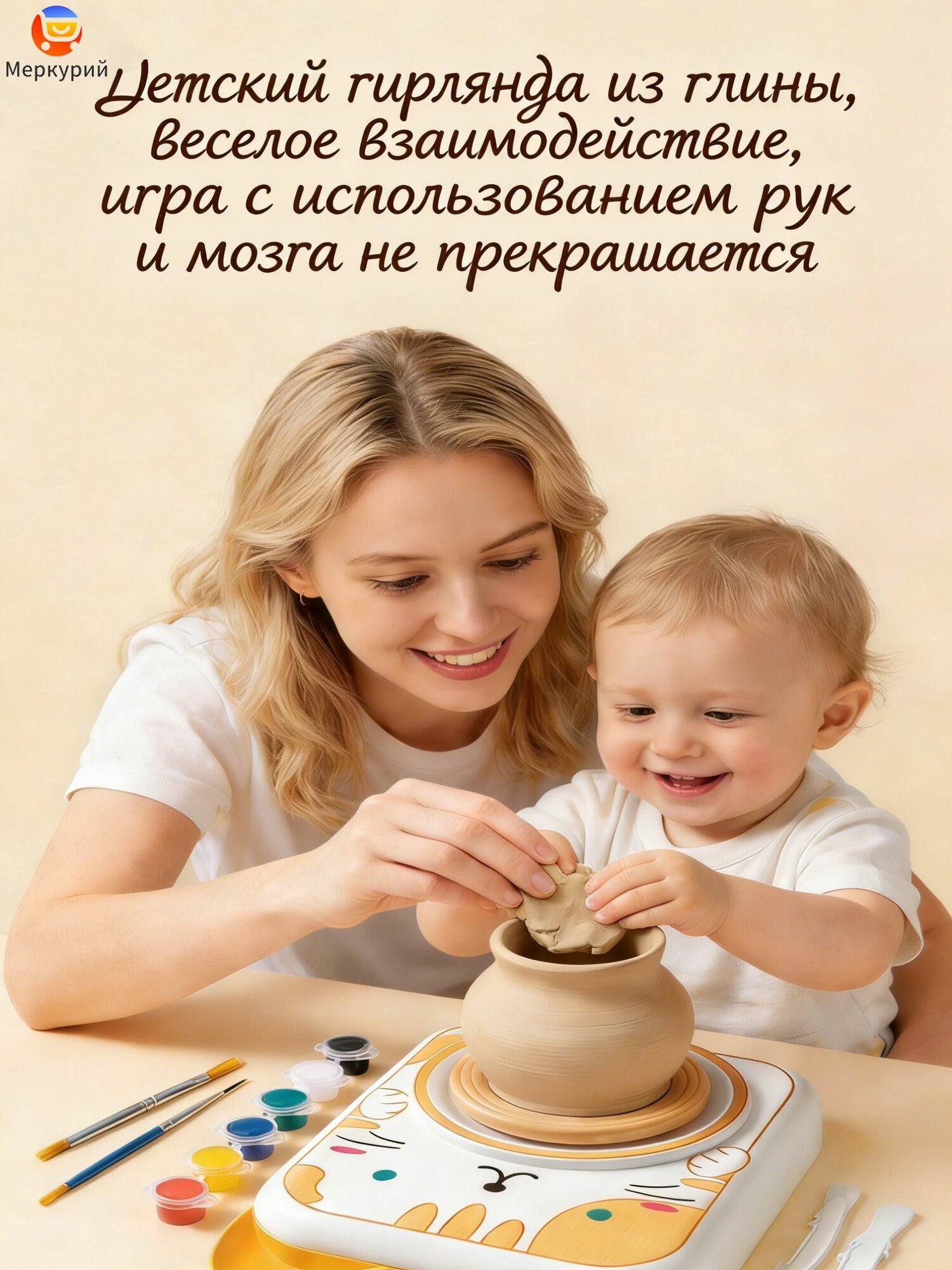 Детский электрический гончарный круг для лепки из глины, набор с инструментами и мягкой глиной