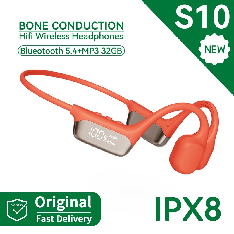 Костные наушники S10 OrangeRed, Bluetooth 5.4, 32ГБ, IPX8
