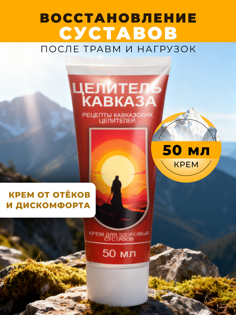 Крем для суставов Целитель Кавказа, активные ингредиенты, натуральный состав, туба, 50 мл