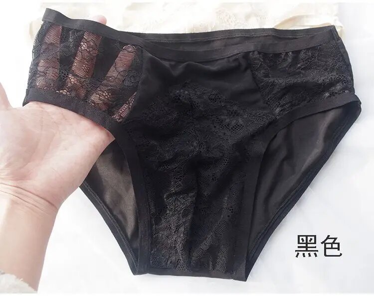 Черные мужские кружевные трусы XL