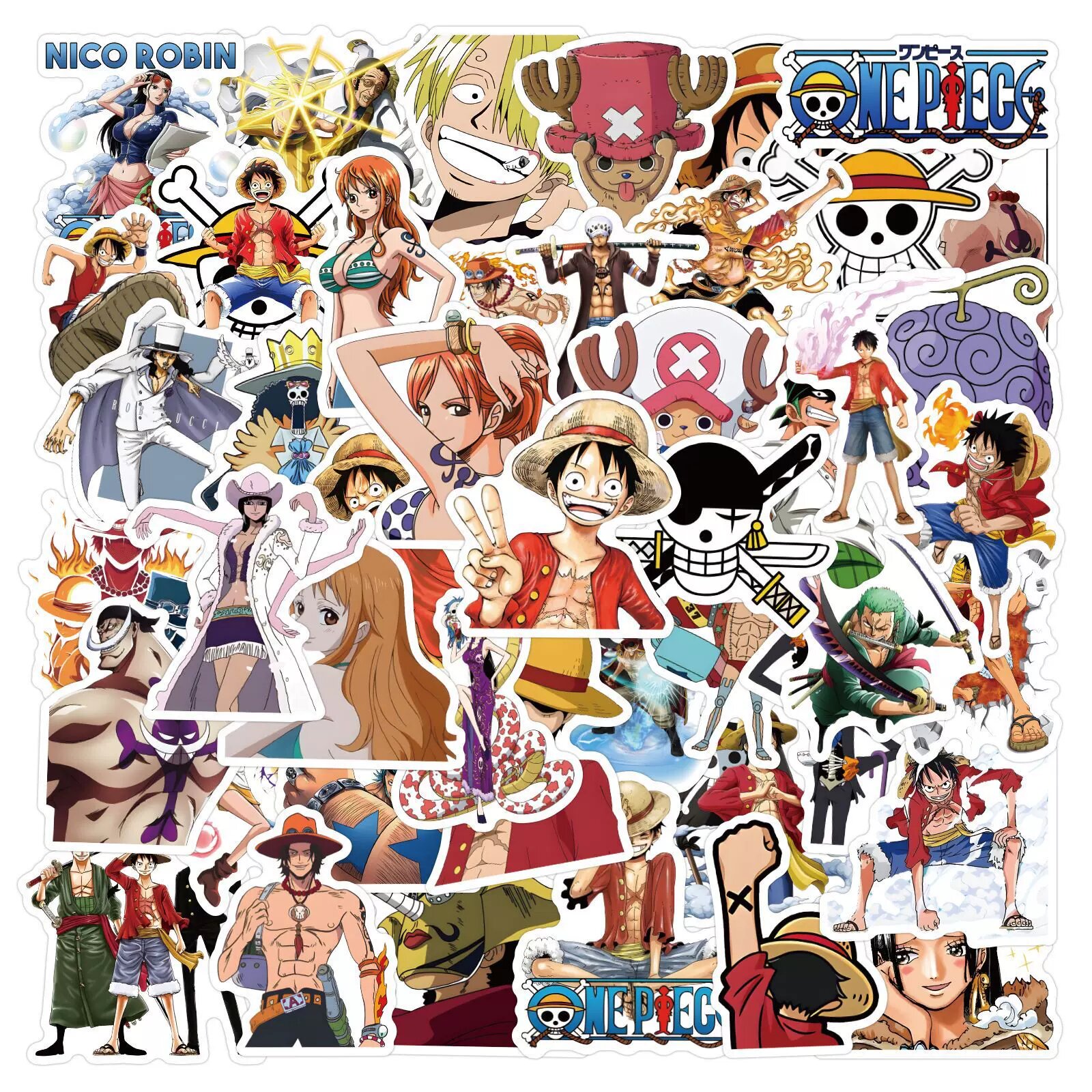 50 наклеек One Piece Design A для ноутбуков, телефонов, скейтбордов - персонажевые наклейки