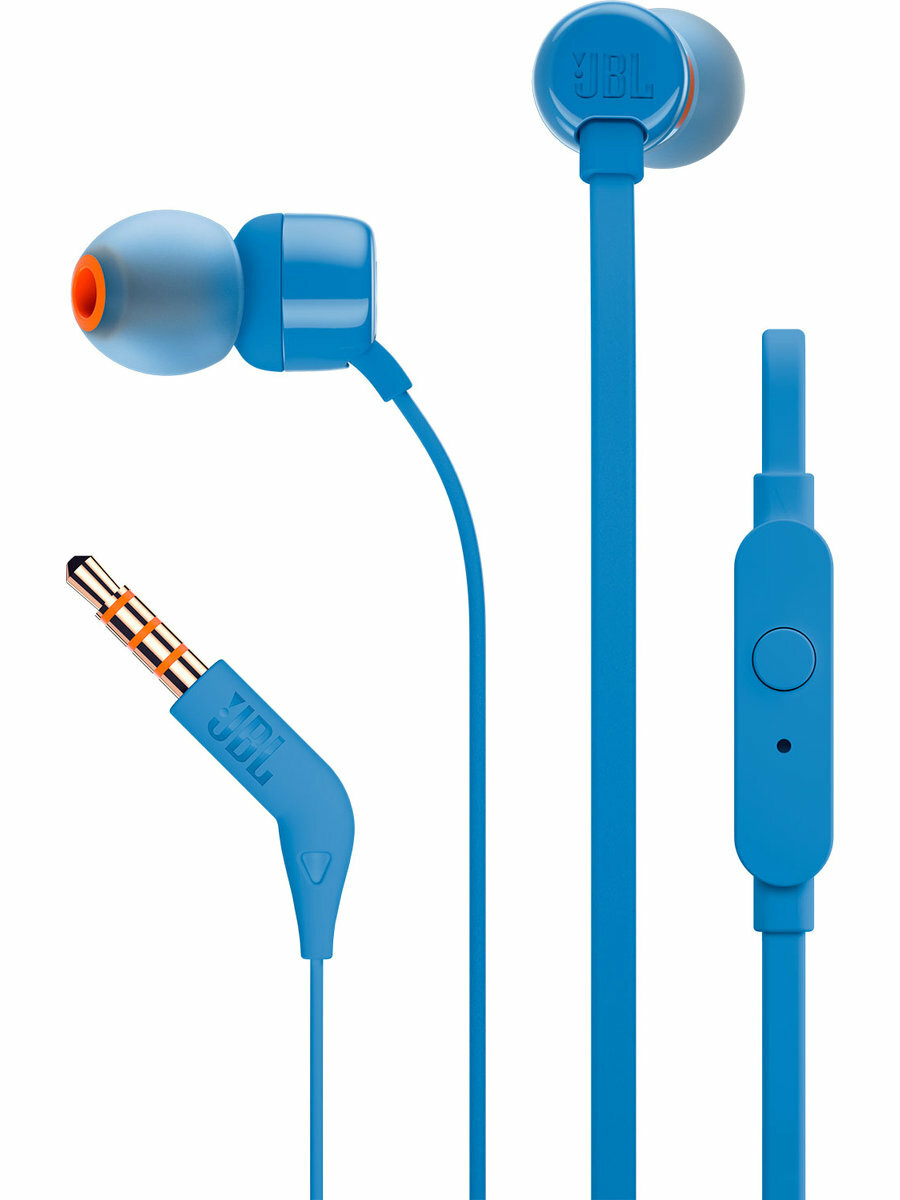 Наушники JBL Tune 110 T, проводные, внутриканальные, I-образный разъём, синий