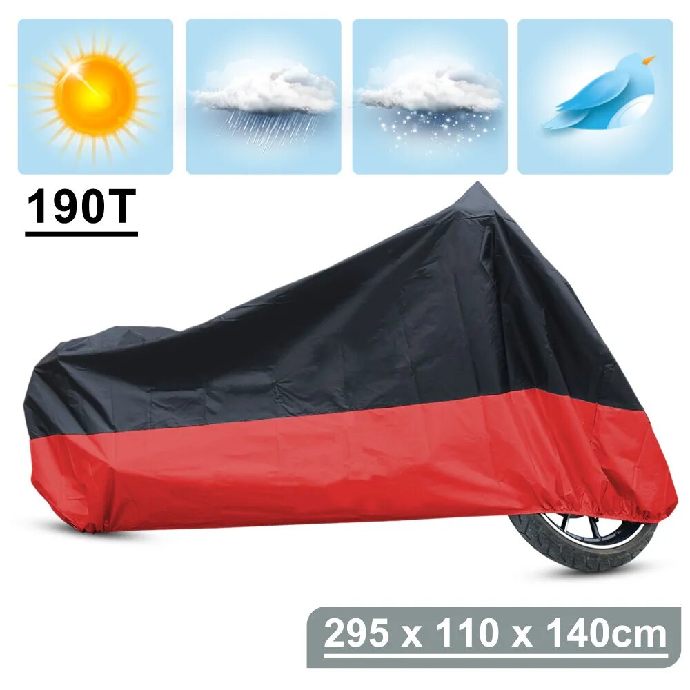 Чехол для мотоцикла XXXL 190T, черный+красный, водонепроницаемый, защита от дождя, пыли и УФ-лучей