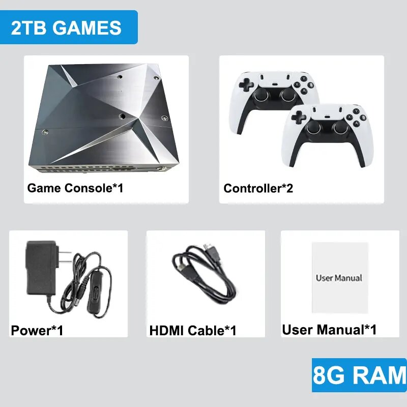 Игровая консоль P88 2ТБ, 70000+ игр, 2 контроллера, черный