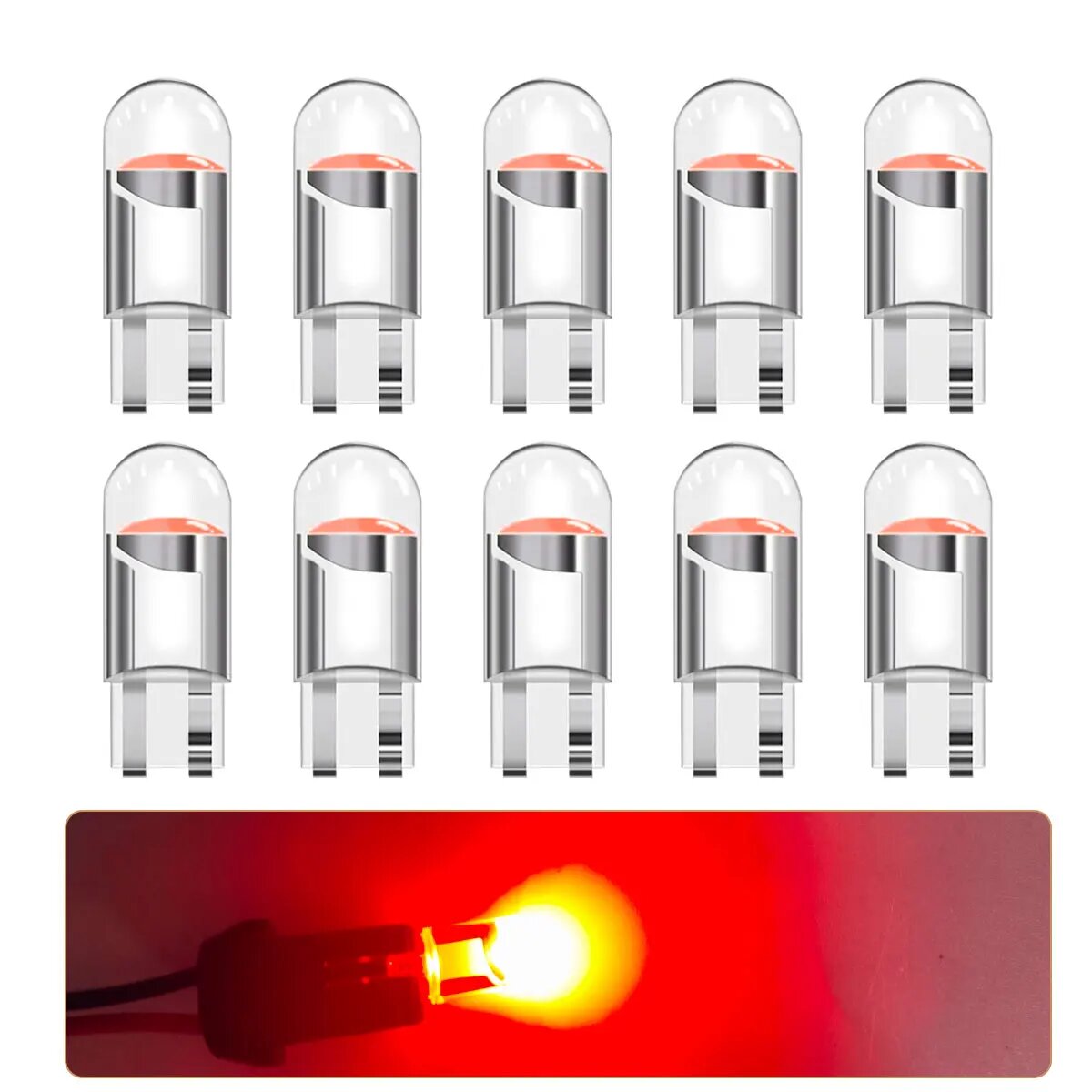 10шт Светодиодные лампы T10 W5W Red 12В
