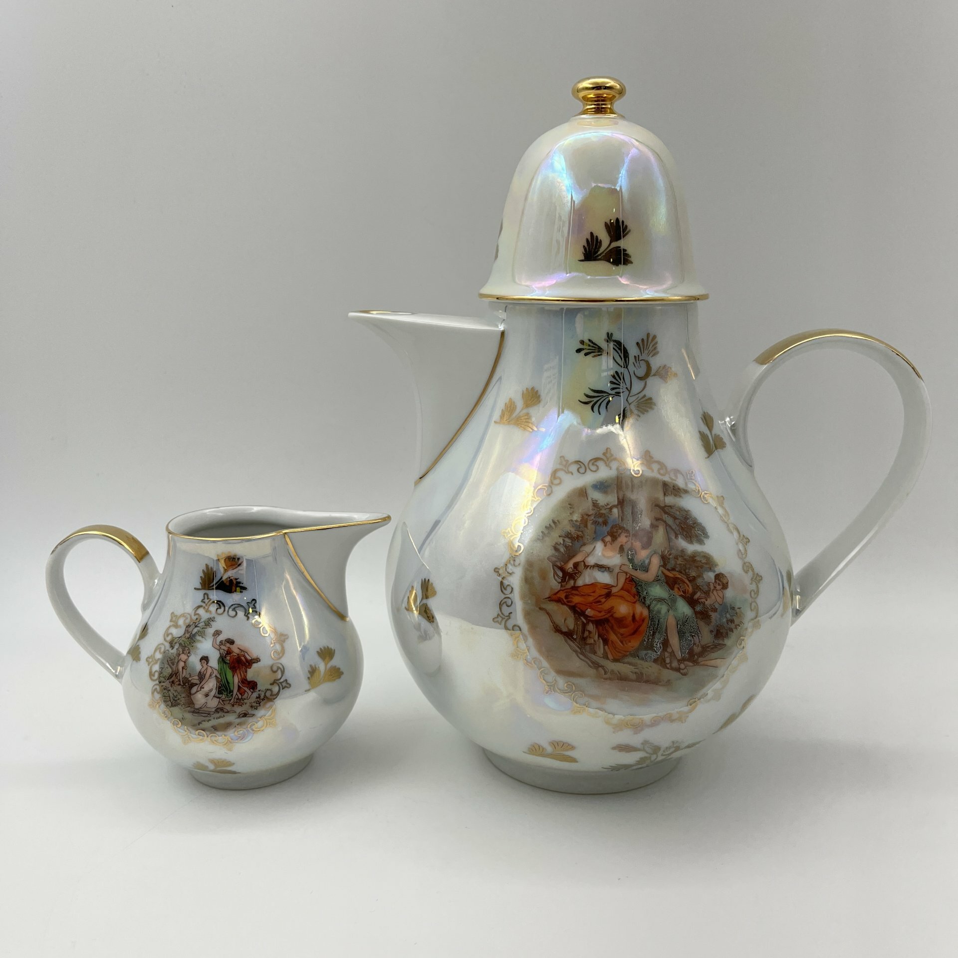Кофейник и сливочник "Мадонна", фарфор, люстр, деколь, золочение, Kahla, ГДР, 1968-1987 гг.