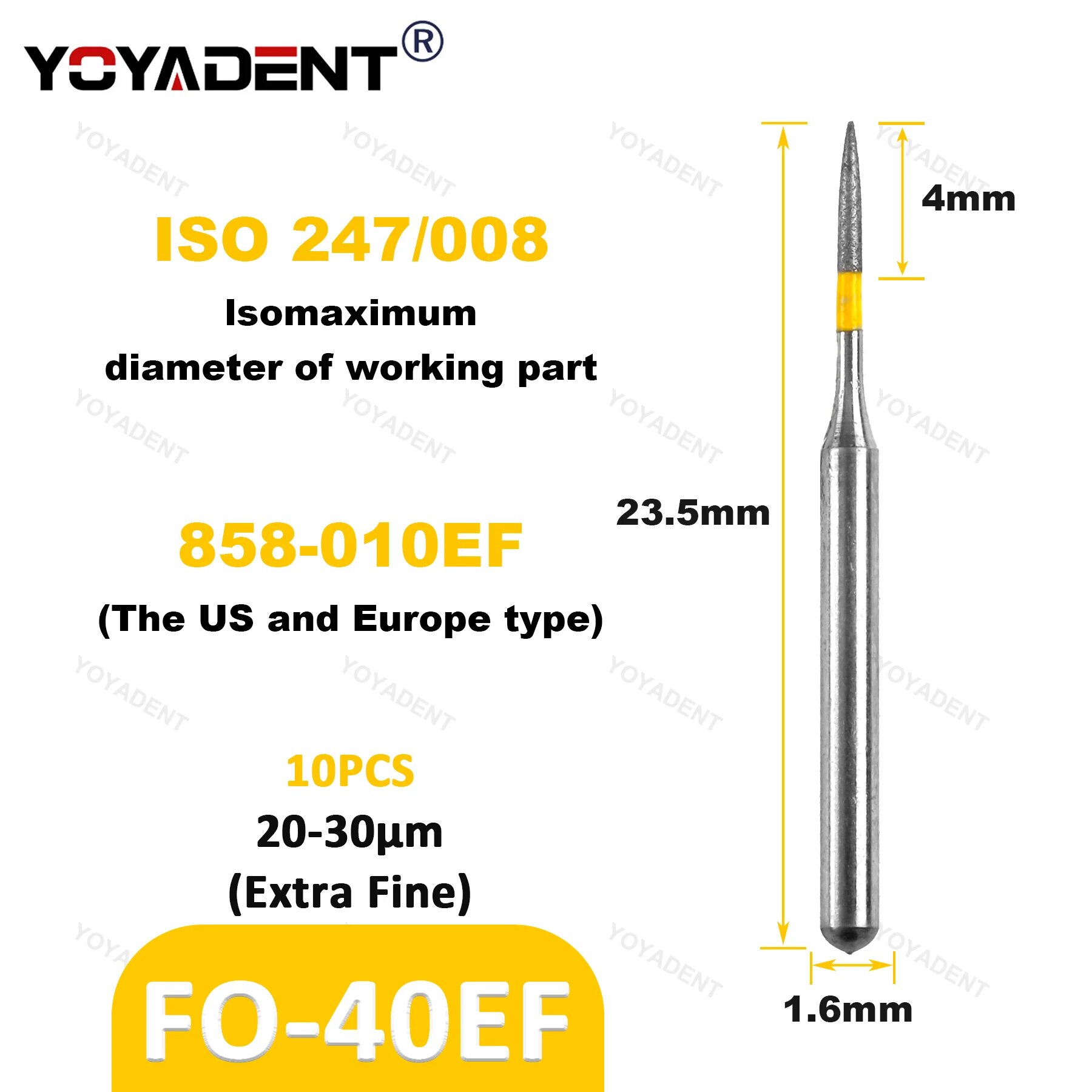 Стоматологические боры YOYADENT FO-40EF 1.6 мм, 10 шт.