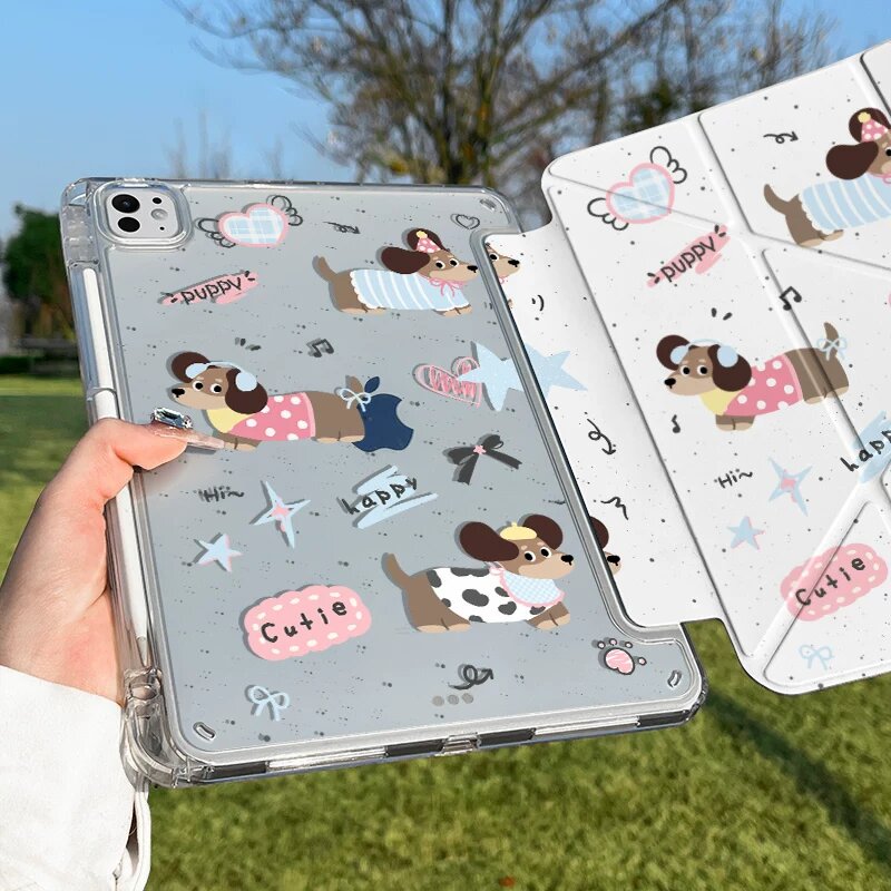Чехол для iPad 2019/2020/2021 10.2-дюймов, с поддержкой Y-образной опоры, узор «Счастливая колбаска», легкий и