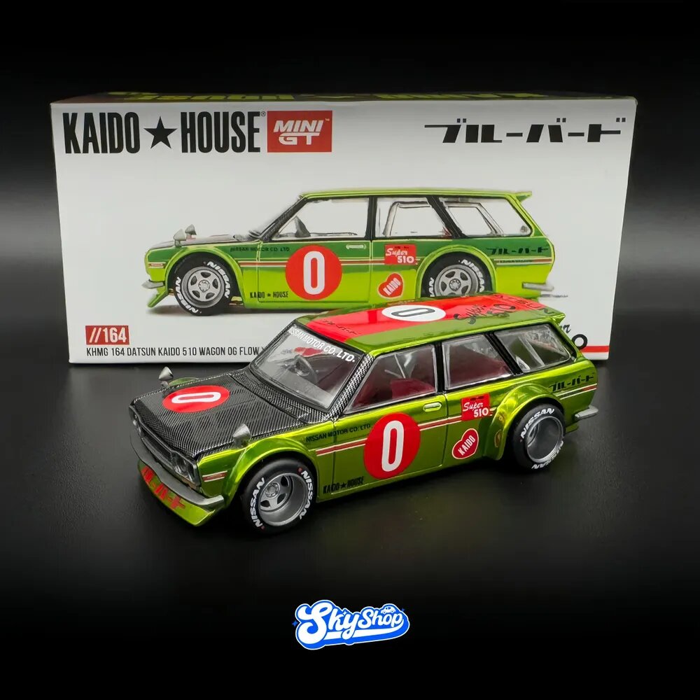 Машинка KAIDO HOUSE x MINI GT 1:64 KHMG164 Datsun KAIDO 510 Wagon OG Flo Yellow