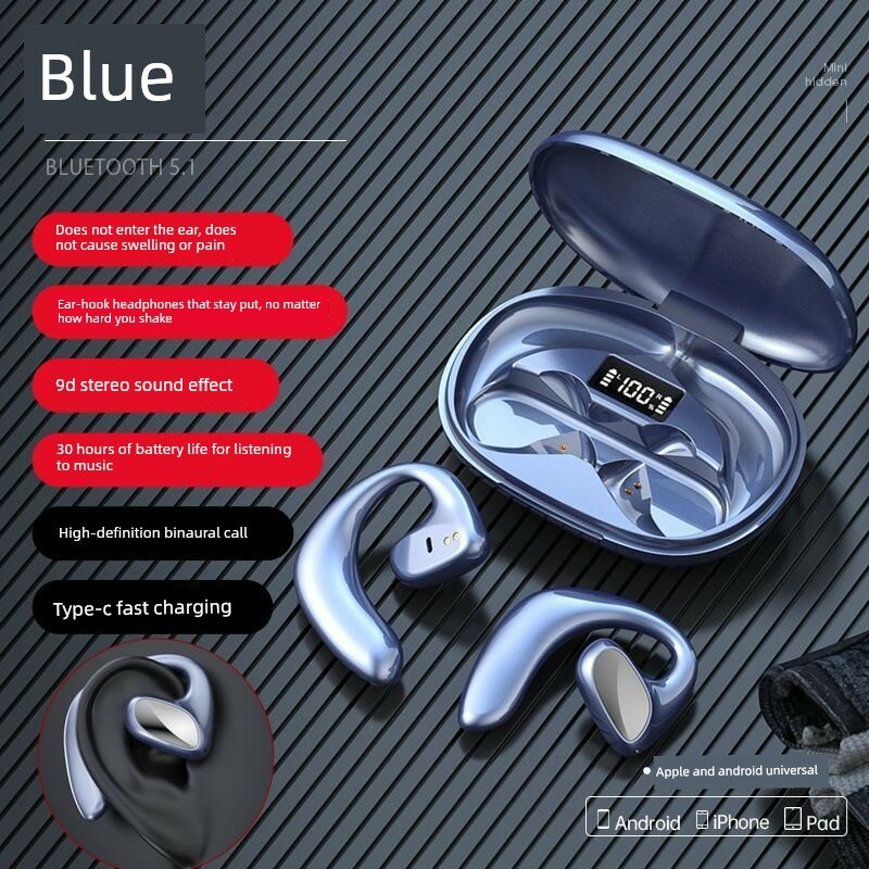 Премиум костные наушники Bluetooth беспроводные для спорта и бега, длительный срок службы батареи - Синий
