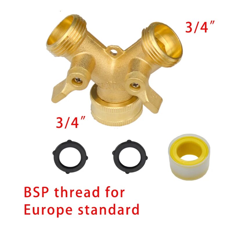 Латунный разветвитель для шланга 3/4" 2 way EU