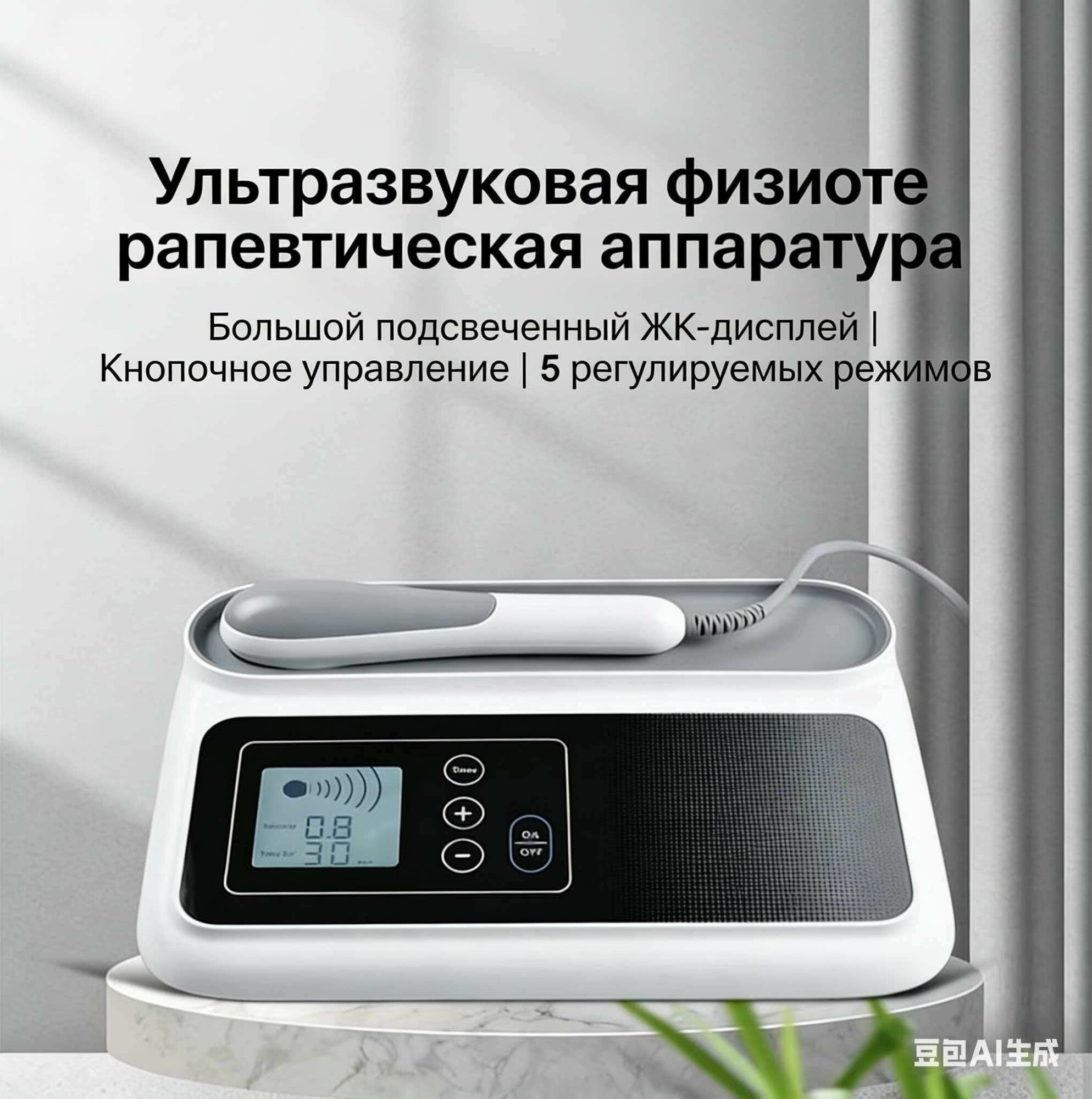 Аппарат ультразвуковой терапии, ЖК-экран, 5 режимов интенсивности, сенсорное управление