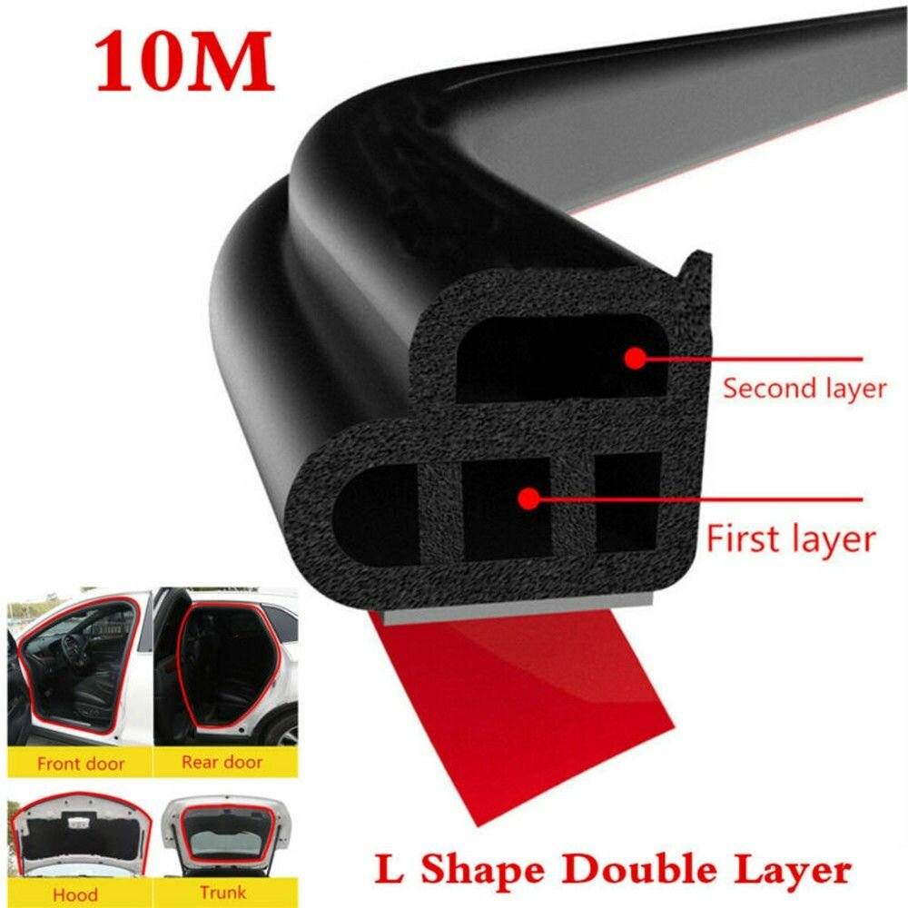 Уплотнительная резиновая лента L-образная 10 м EPDM 14x12 мм для дверей, капота, багажника и стоек B/C, черная