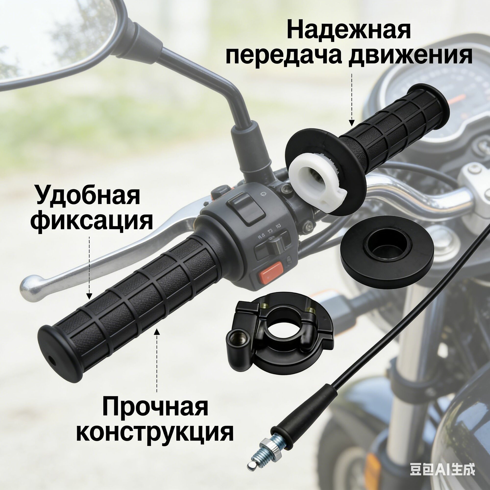Универсальная ручка газа в сборе с тросом и грипсами 22 мм на руль для квадроцикла 50сс, минивелосипеда и мотоцикла