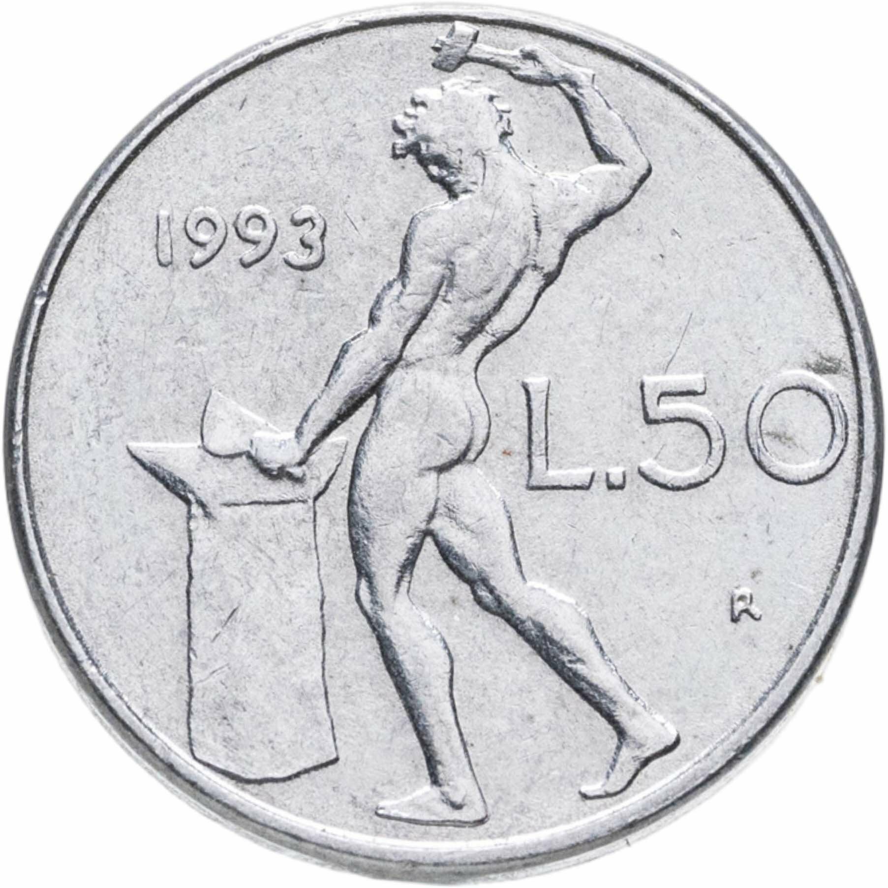 Италия 50 лир 1993, Сталь, в сохранности XF