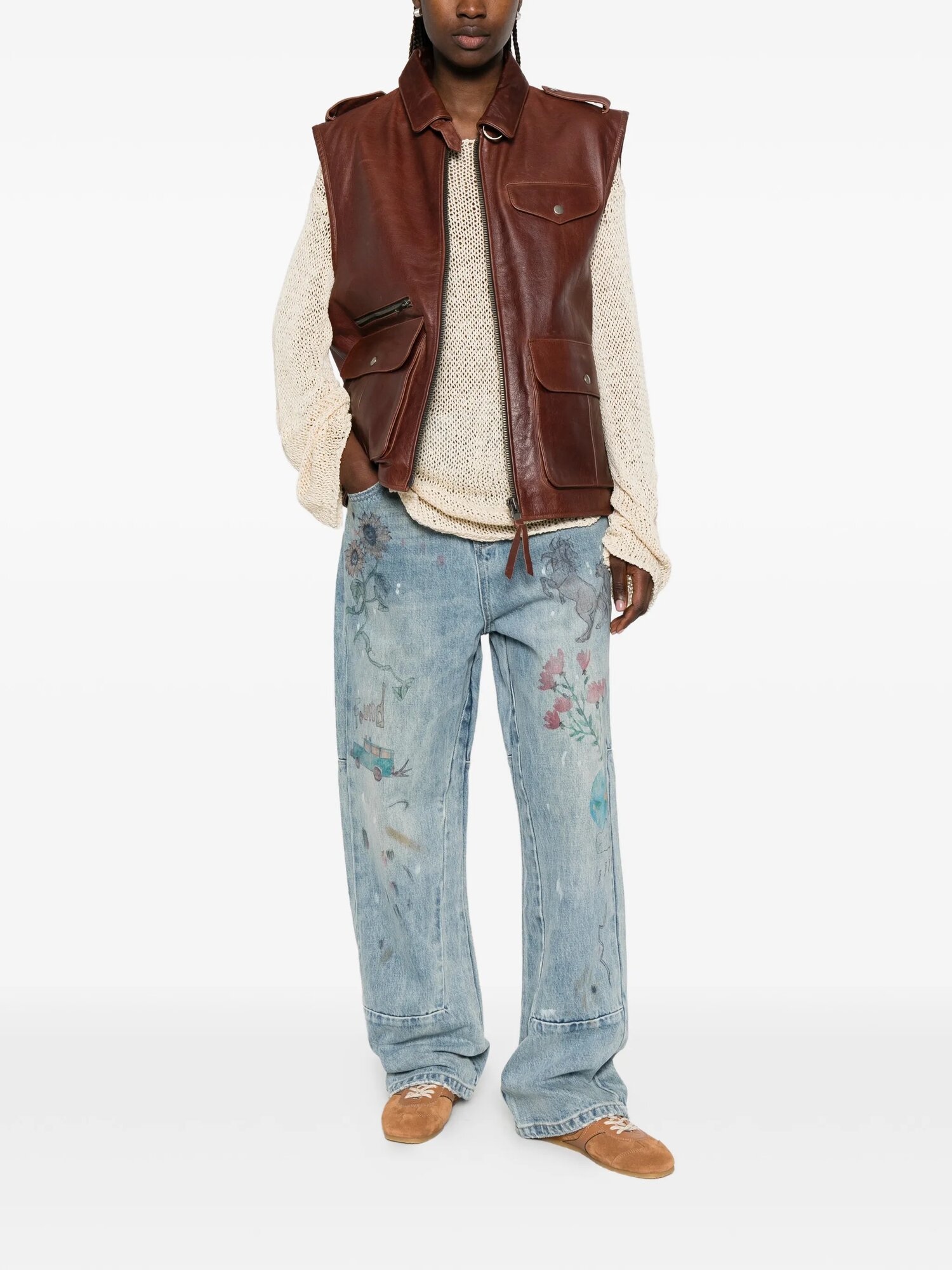 Куртка FOUND Pocket leather jacket, размер 48, brown — фото 1