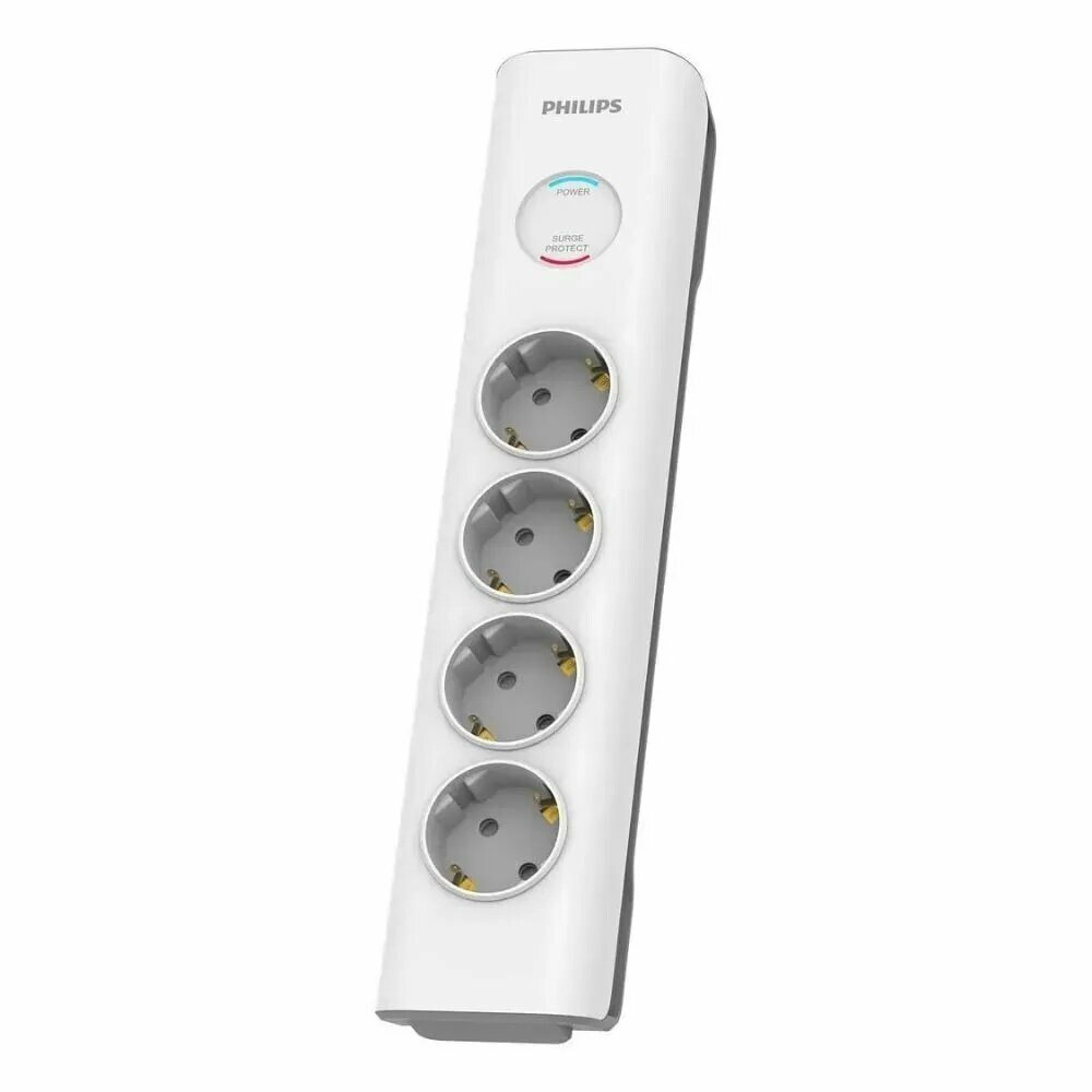 Розетка с защитой от перенапряжения Philips SPN7040WA/62, 4 розетки, 600 джоулей, 3680 Вт, кабель 16 А (2 м)