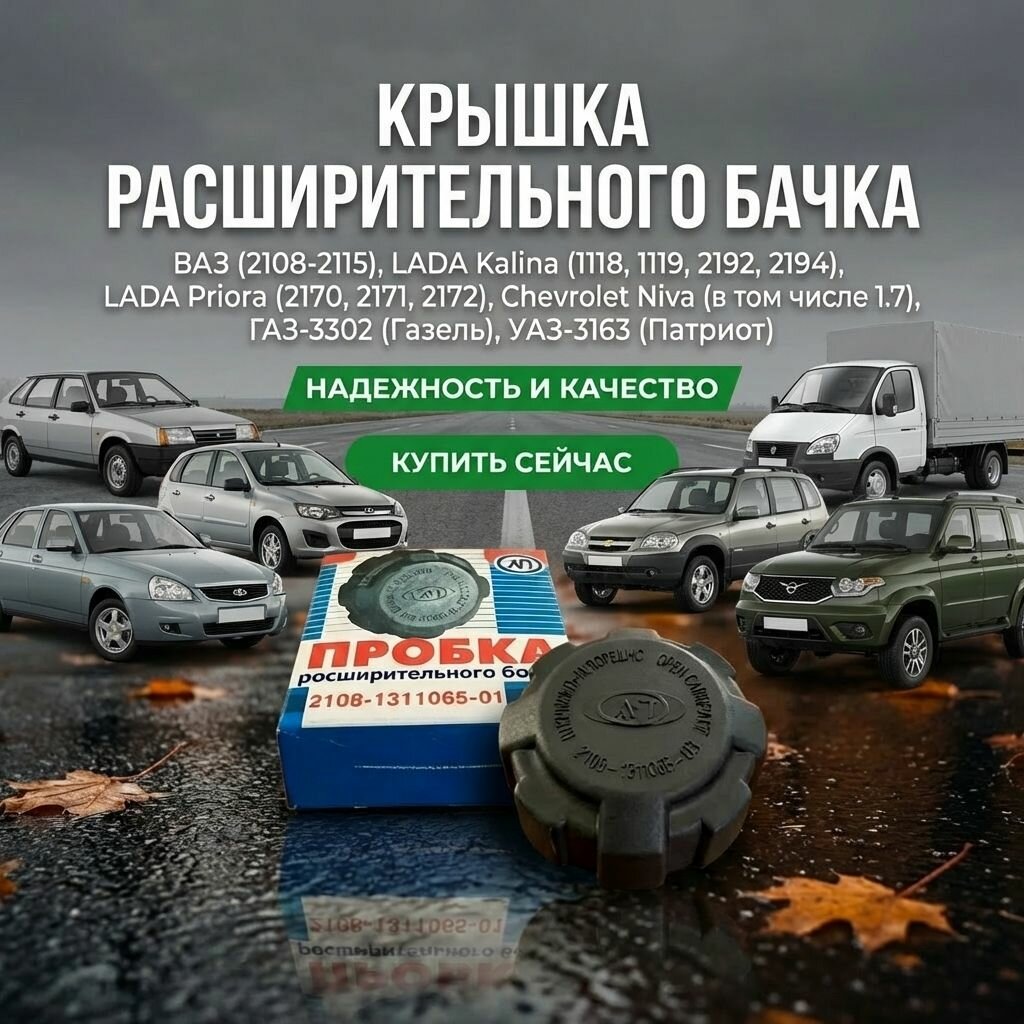 Крышка расширительного бачка на ВАЗ (2108-2115), LADA Kalina (1118, 1119, 2192, 2194) LADA Priora (2170, 2171, 2172) Chevrolet Niva (в том числе 1.7) ГАЗ-3302 (Газель) УАЗ-3163 (Патриот)