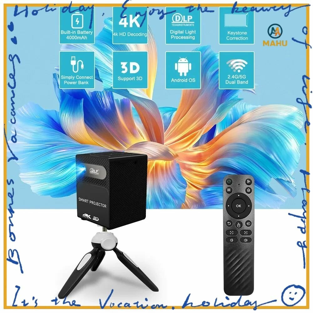 Гобо-проектор Smart DLP P18 проектор 4G+64G с аккумулятором, черный матовый