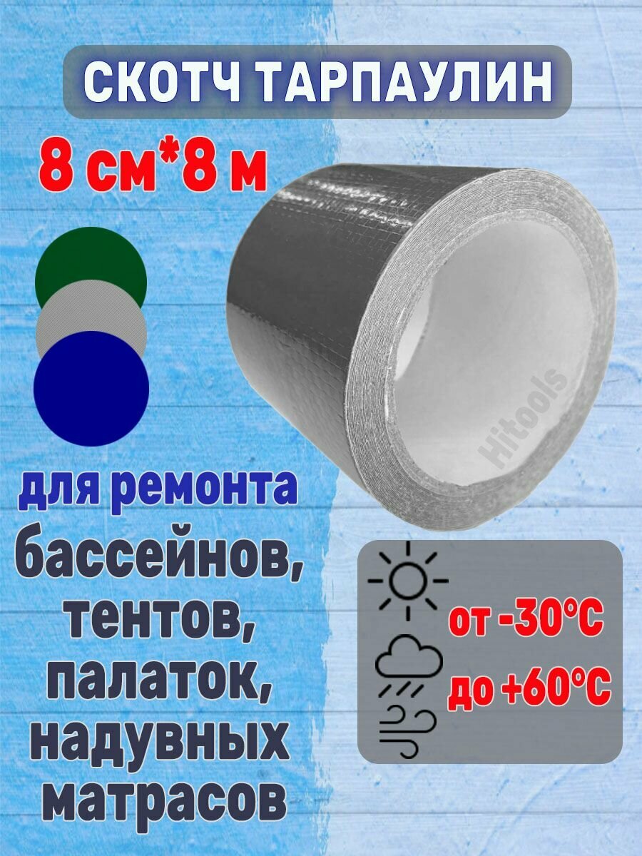 Скотч для ремонта тента 8см*8м серый / Ремонтная лента для тента