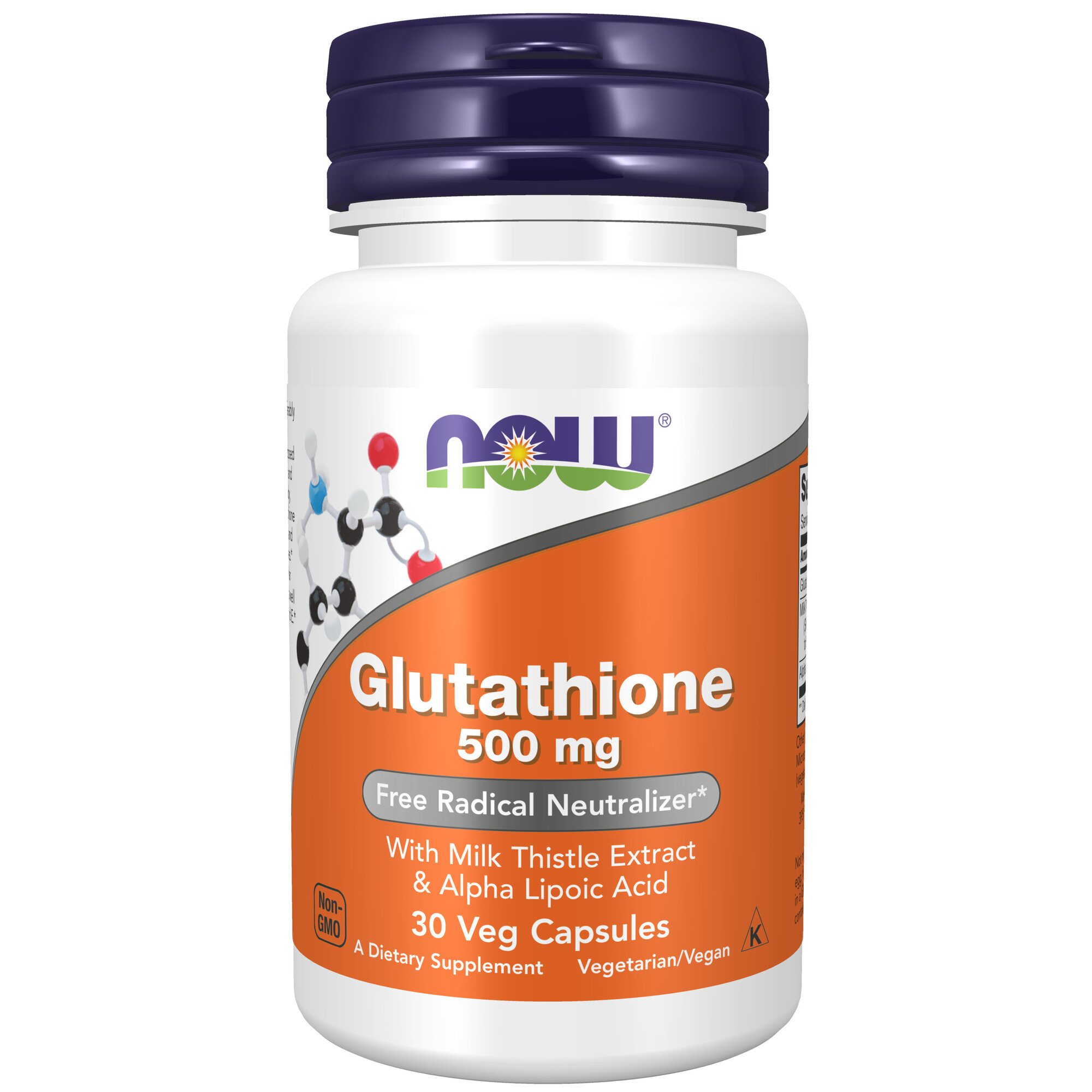 NOW Glutathione 500mg, Глутатион + Расторопша (экстракт) + Альфа-Липоевая кислота, 30 капсул, Аминокислоты для кожи