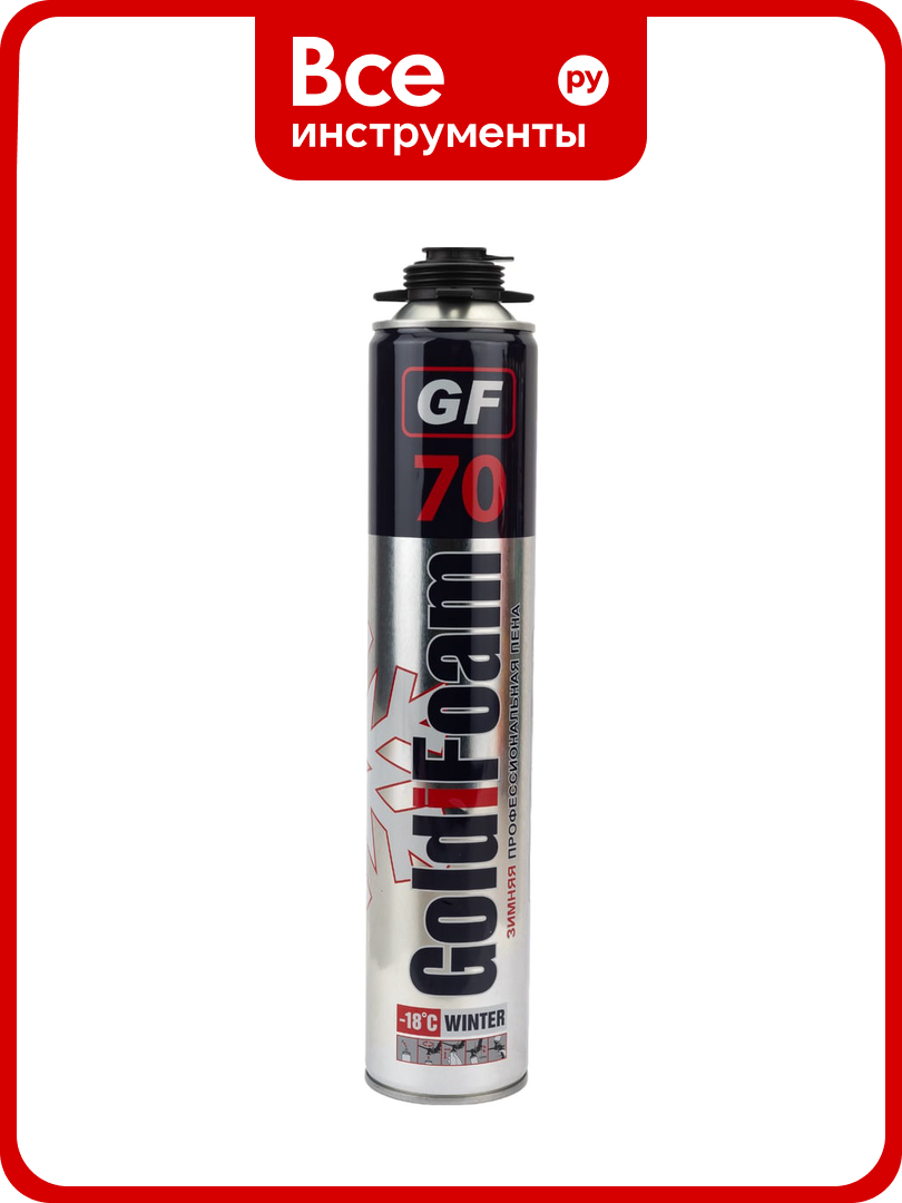 Монтажная пена GoldiFoam 70 зима 0.9 кг GFfoam70winter, Бетон, кирпич, штукатурка, дерево, пластик
