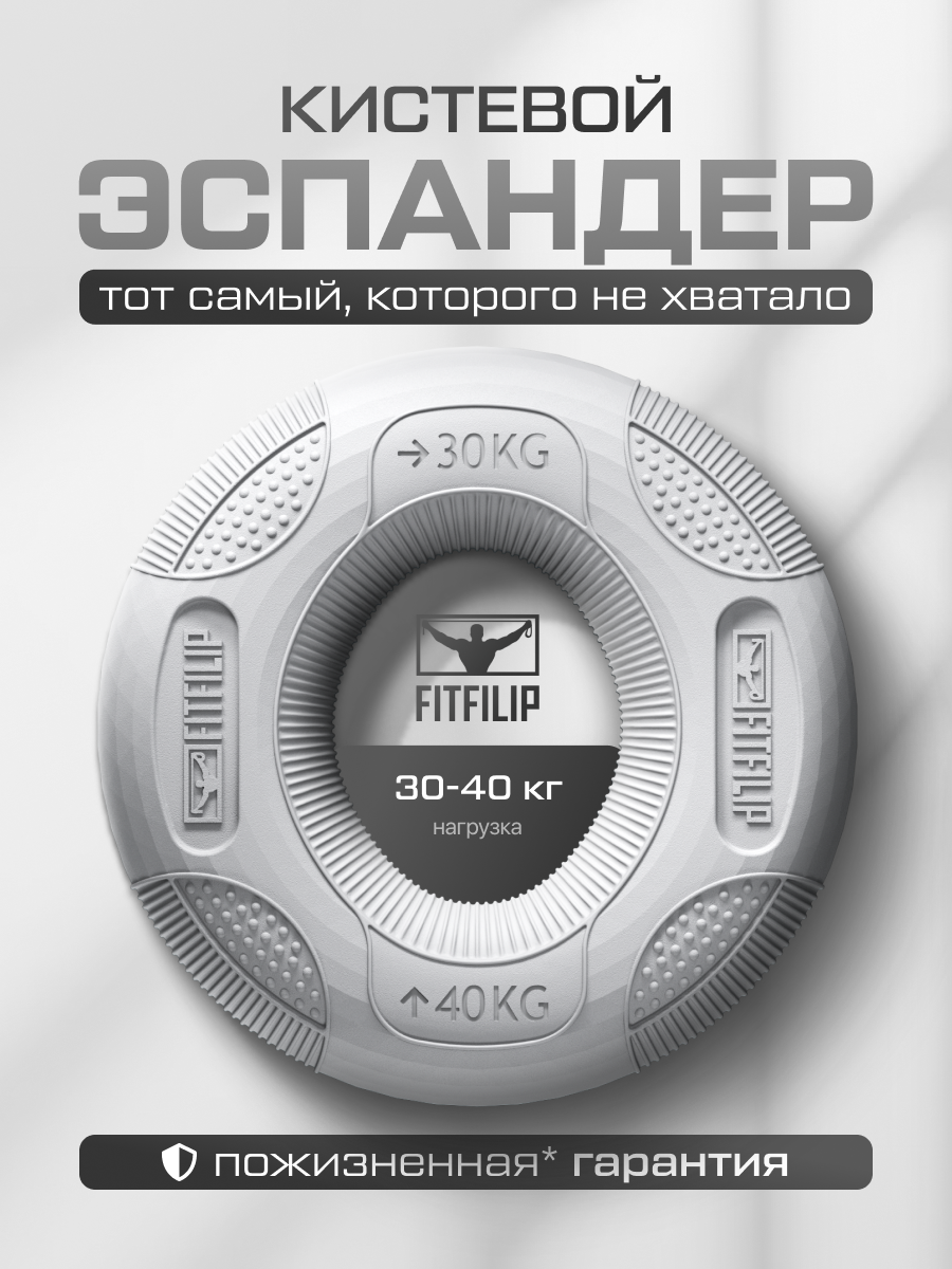 Эспандер кистевой FITFILIP, нагрузка 30кг - 40кг, двойной, силиконовый