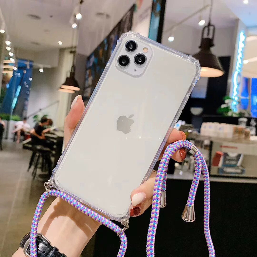 Премиум прозрачный противоударный чехол для iPhone 11 с 4-угольной защитой - Фиолетовый косой, полное покрытие для