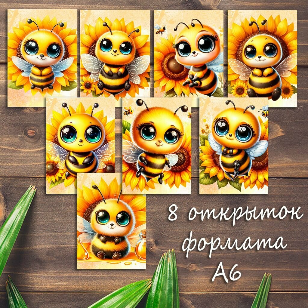 Большой набор открыток Пчёлка, 8 штук