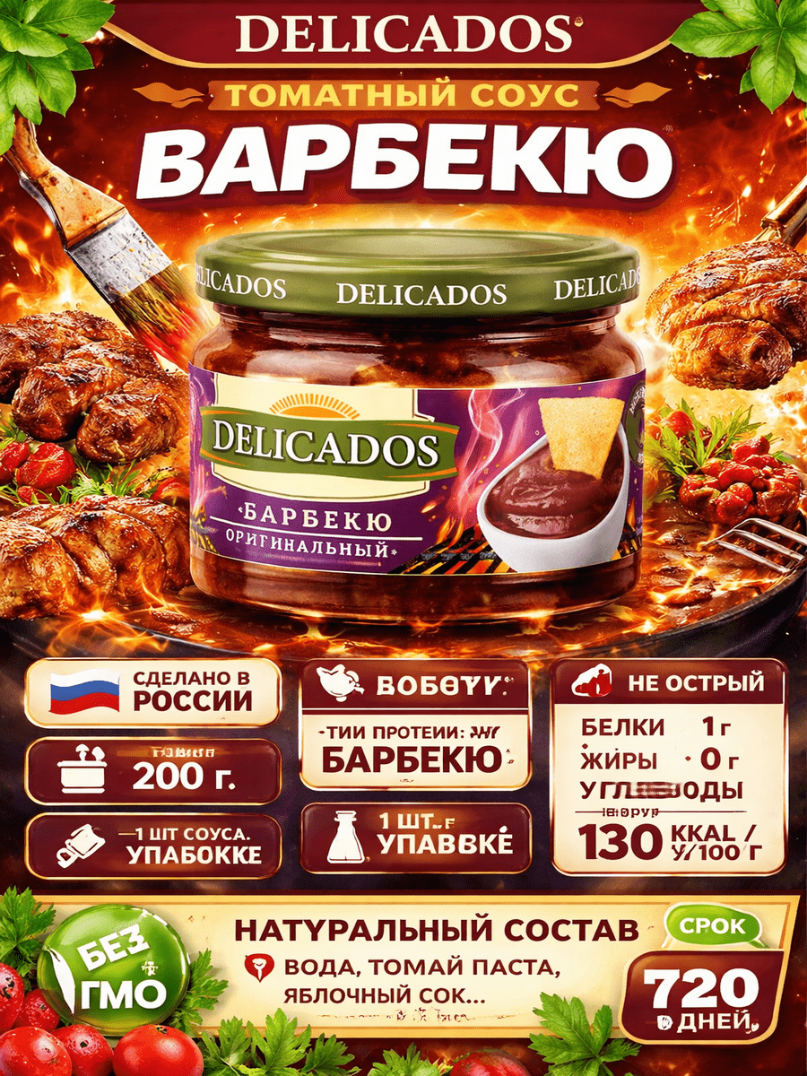 Соус Delicados томатный Барбекю оригинальный, 200г