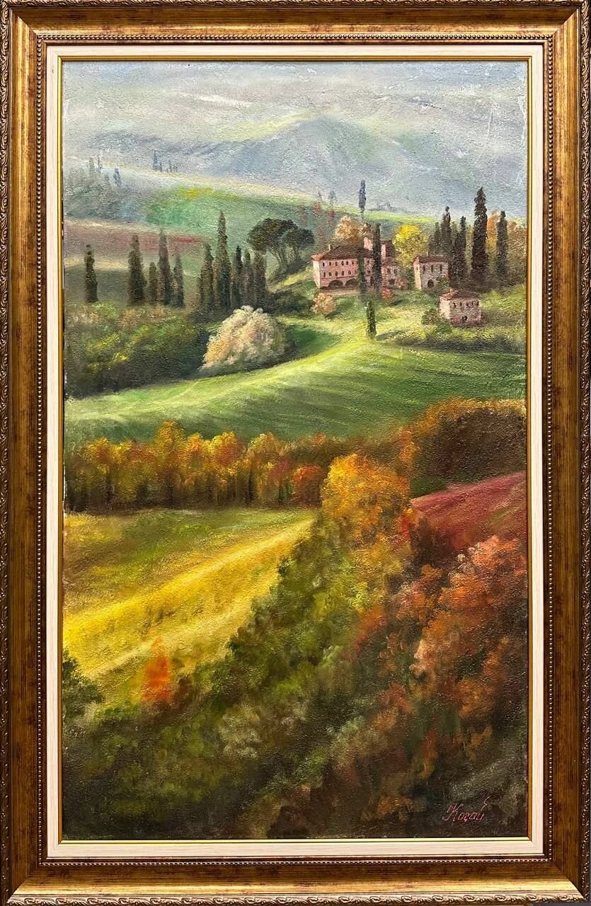 Картина маслом, летний пейзаж "Тоскана". Холст/Масло. Размер 100х60. Автор Жанна Когай.