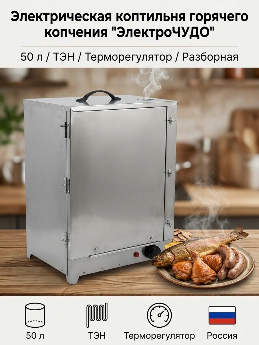 Электрическая коптильня "электрочудо" из нержавеющей стали, разборная - 02Б