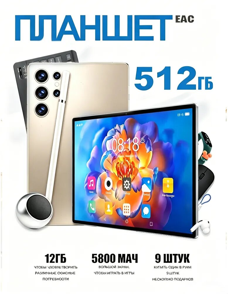 Детский планшет Детский планшет Android SAIL Alr 8 256 ГБ с чехлом единорог, для звонков, защита зрения, родительский контроль, 7" 12 ГБ/256 ГБ, лиловый, светло-зеленый