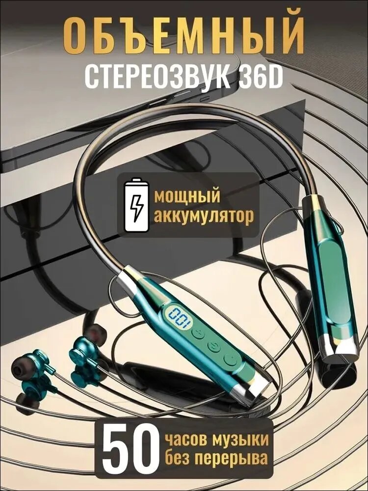 Наушники беспроводные с микрофоном, зеленый, белый