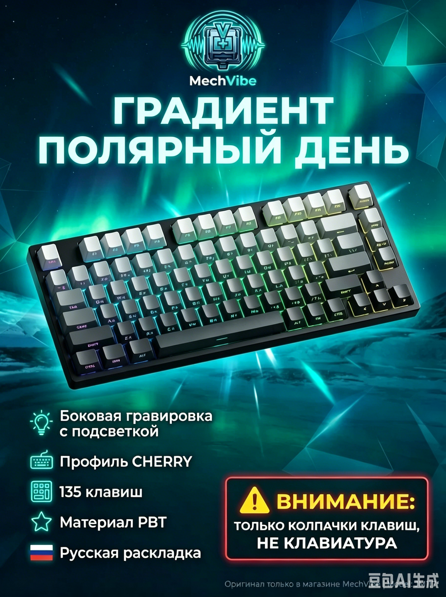 Кейкапы POLAR DAY, для Aula F75/Dark Project, PBT, профиль Cherry, черно-серые