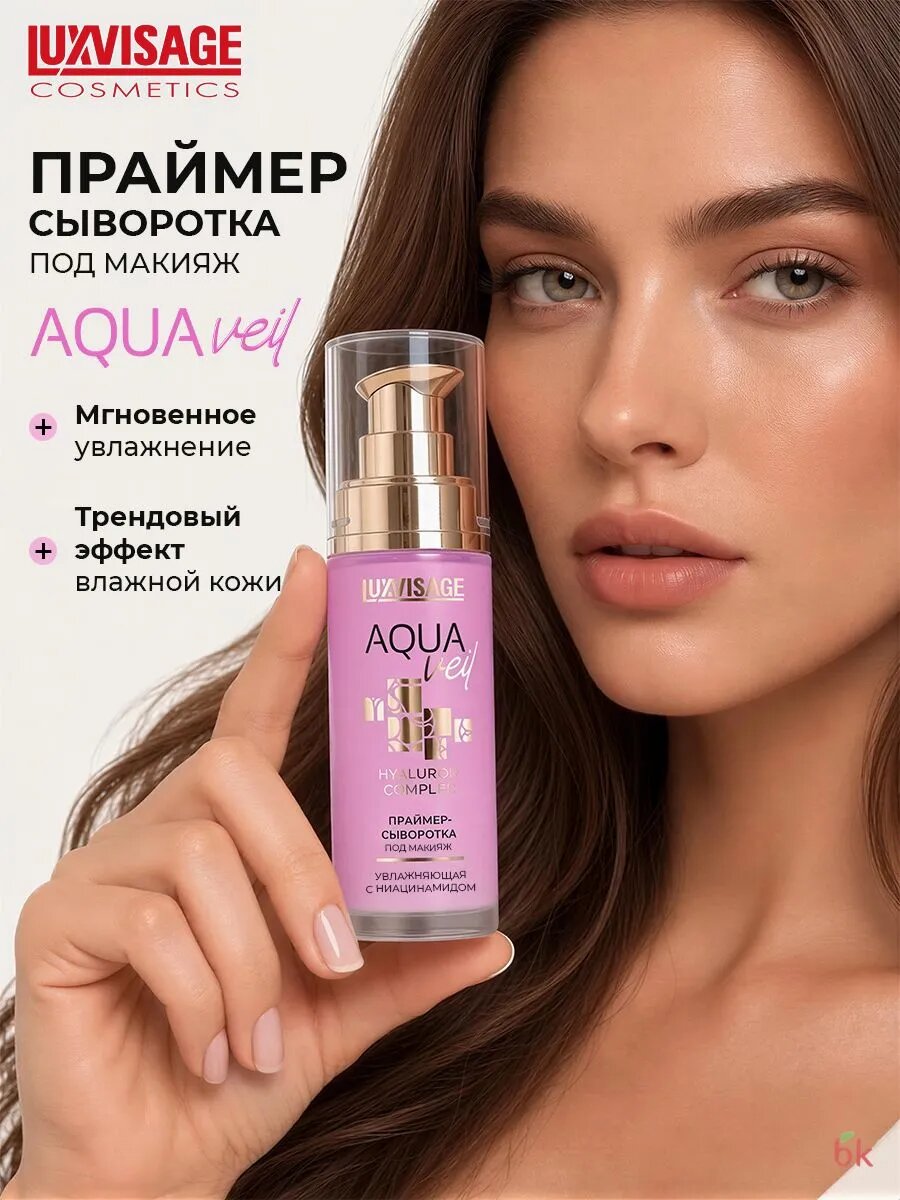 Праймер под макияж сыворотка LUXVISAGE AQUA veil HYALURON COMPLEX с ниацинамидом увлажнение тон Прозрачный