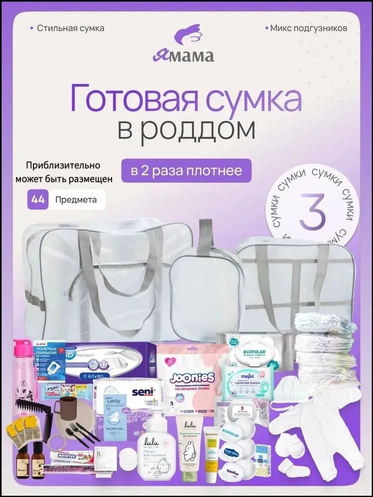 Сумки в роддом прозрачные для беременных набор 3 шт. без наполнения для мамы и малыша