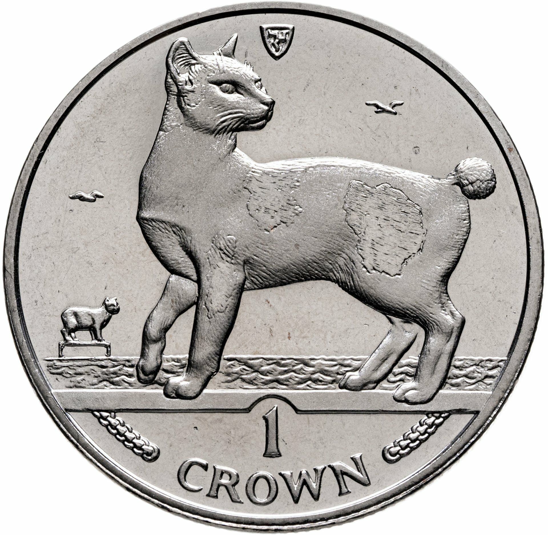 Остров Мэн 1 крона crown 1994 "Кошки - Японский бобтейл", Мельхиор медь-никель, в сохранности BUNC