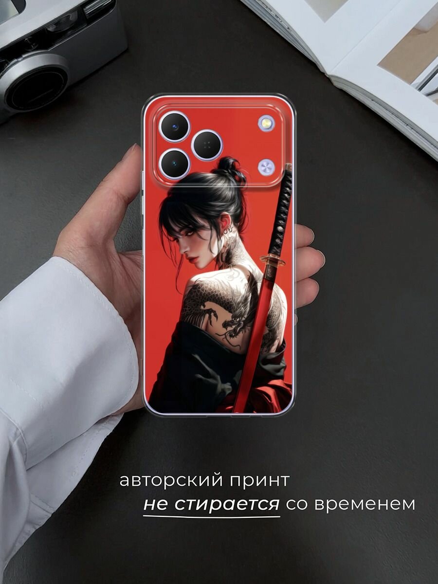 Чехол на Tecno Spark 50 / Текно Спарк 50 с принтом Девушка самурай с катаной — фото 1