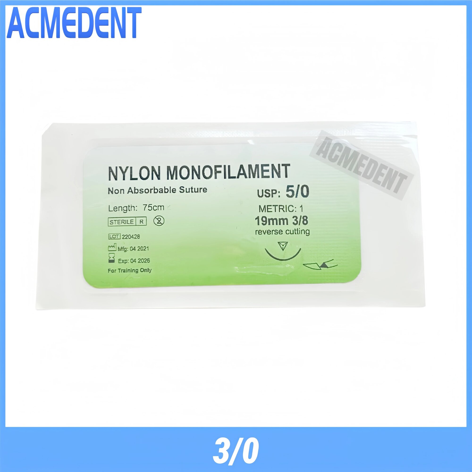 50 шт. хирургические швы ACMEDENT нейлон синие 5/0 1,5 мм обратный вырез 5.0 x50pcs